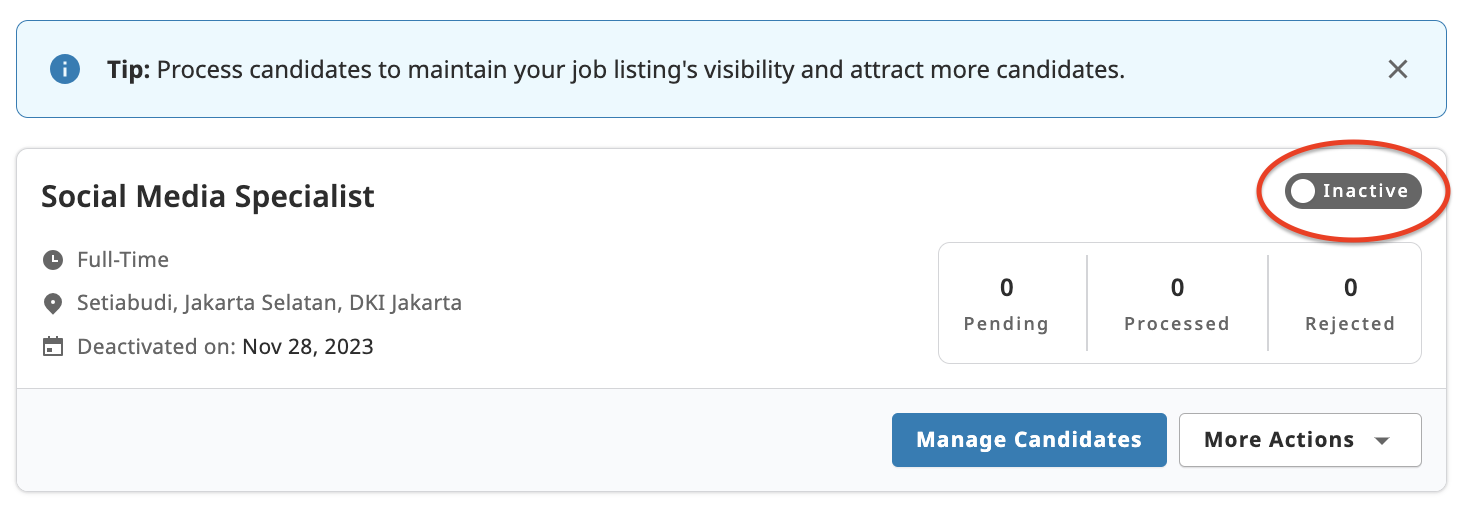 Active and Inactive Job Post on Glints for Employers Website – Glints ...