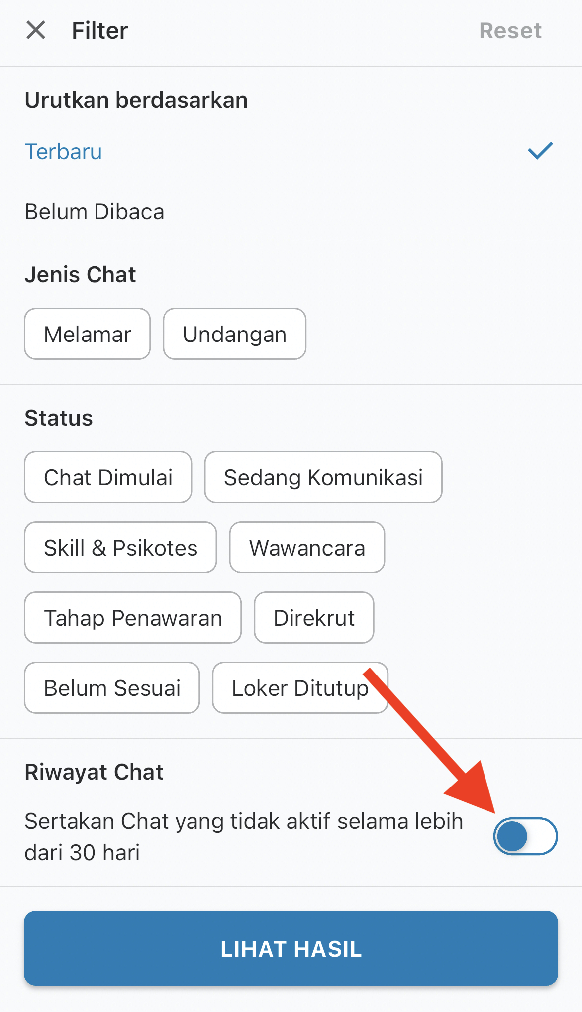 Notifikasi pesan baru dalam Chat untuk Melamar di aplikasi Glints ...