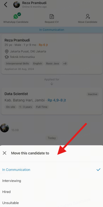 Definition of the “Job Application Status” in Glints Chat on Glints App ...